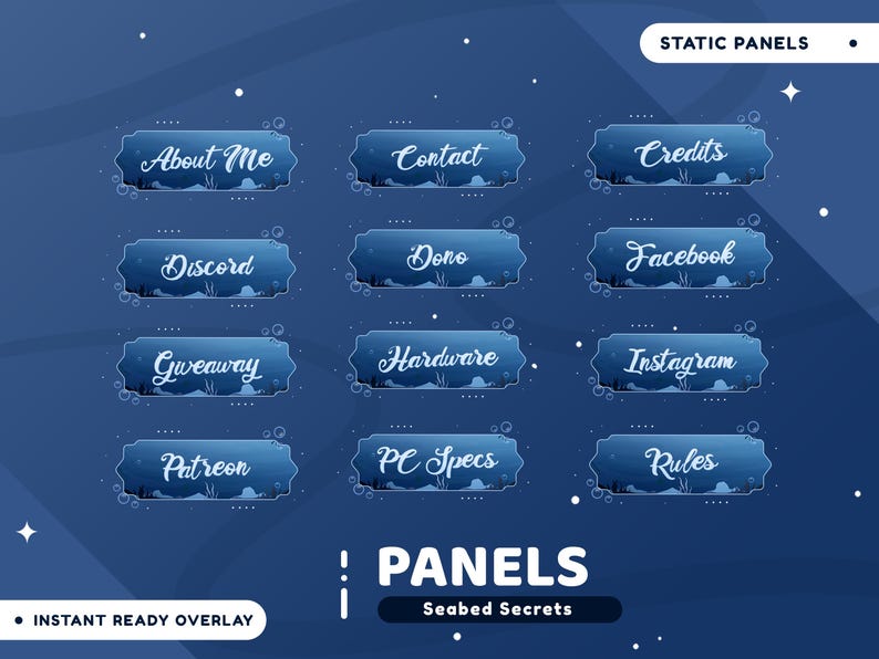 Seabed Secrets Animated Stream Overlay Package for Twitch Bundle, Blue ...