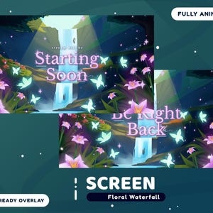 Floral Waterfall Animated Stream Overlay Package for Twitch Bundle ...