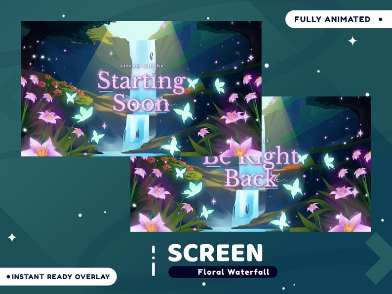 Floral Waterfall Animated Stream Overlay Package for Twitch Bundle ...