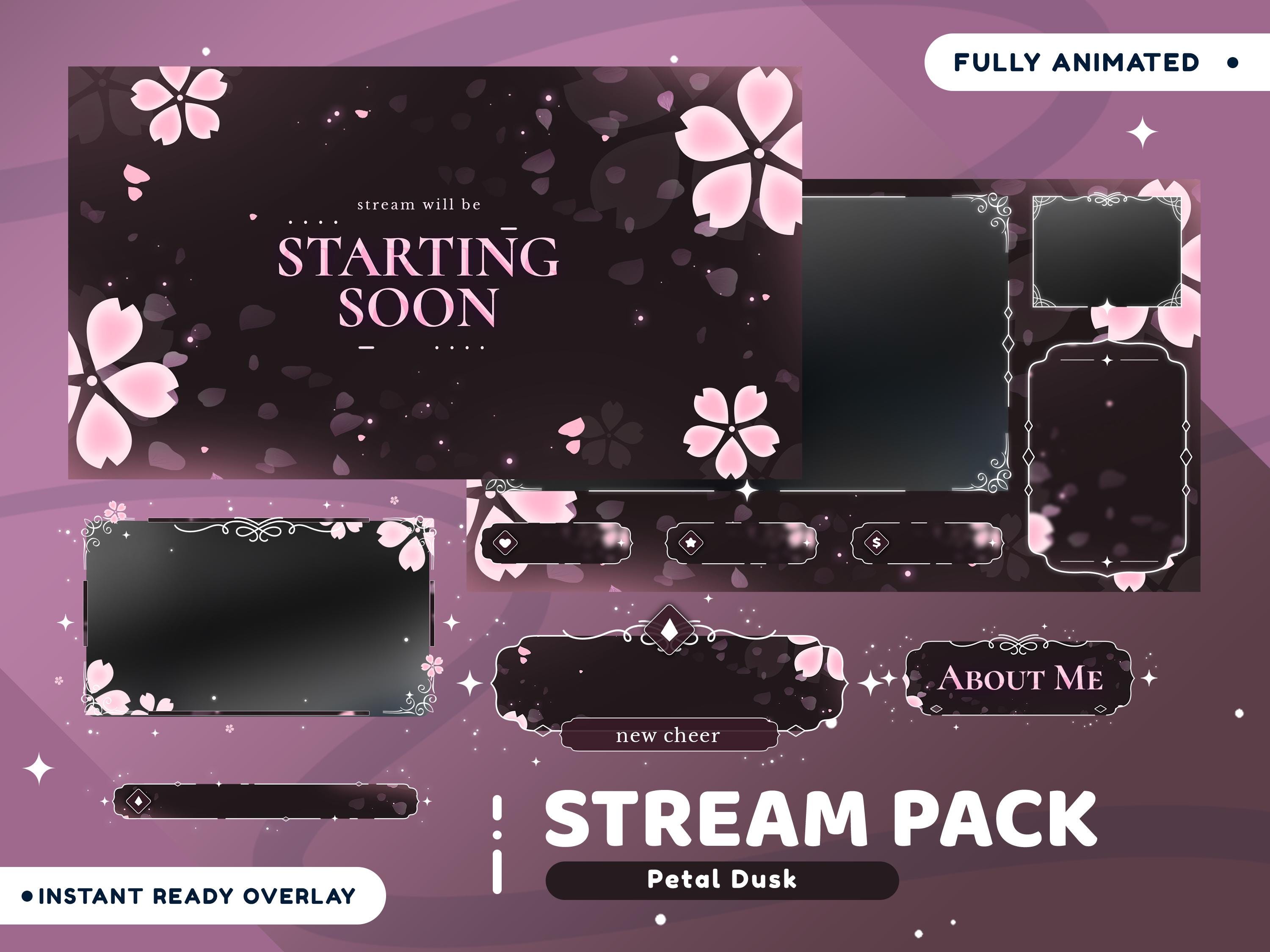Petal Dusk Animated Stream Overlay Package for Twitch Bundle ...
