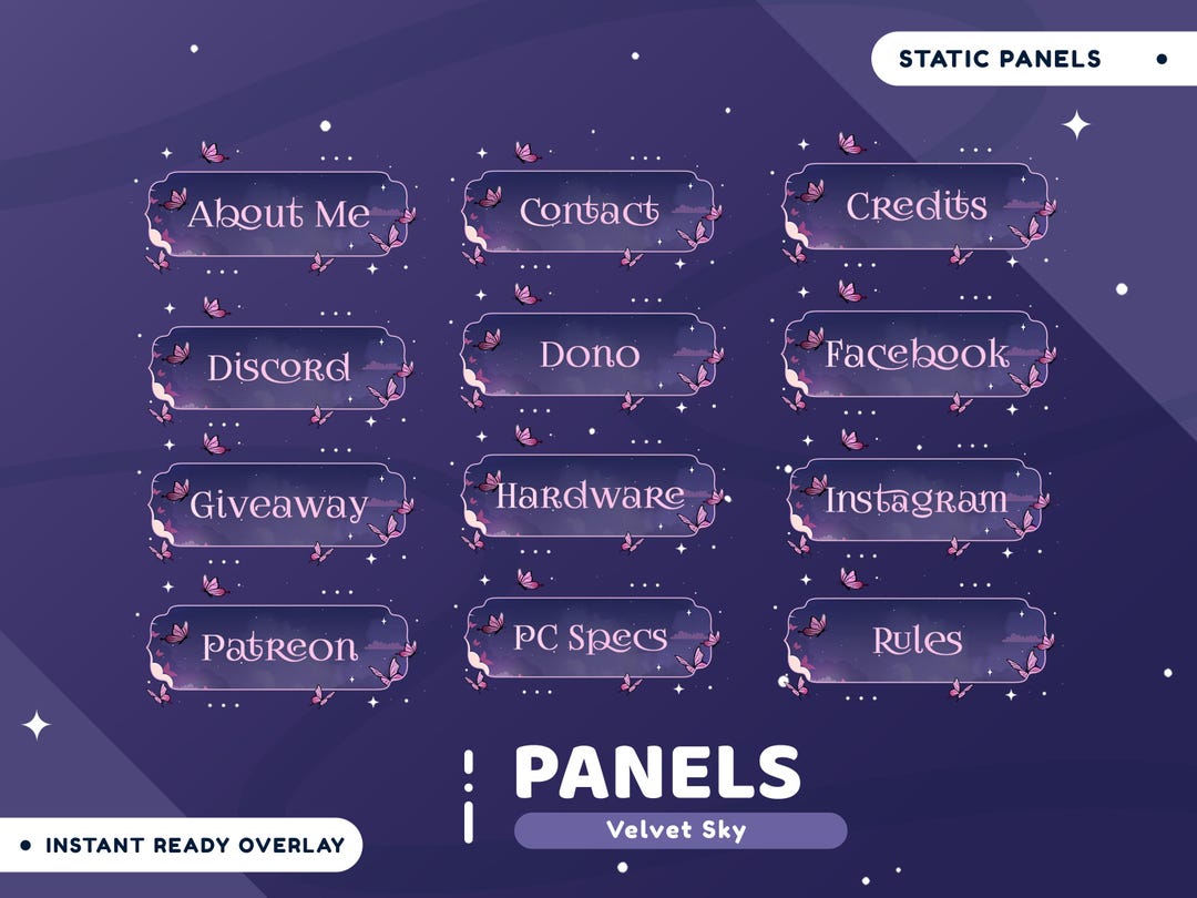 Velvet Sky Static Stream Panel Package Twitch, Purple Sky Panels ...
