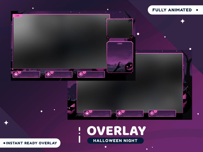 Halloween Night Animated Stream Overlay Package for Twitch Bundle ...