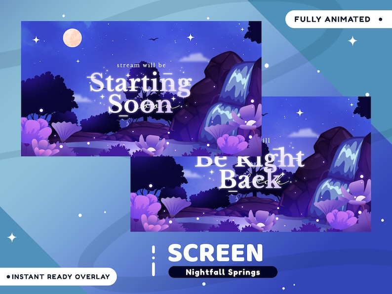 Nightfall Springs Animated Stream Screen Package for Twitch, Aesthetic Water Themed Twitch ...