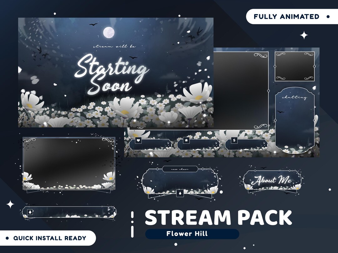 Flower Hill Animated Stream Overlay Package, Twitch Bundle, Daisy ...