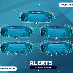 Oceanic Bloom Animated Stream Overlay Package for Twitch Bundle, Twitch ...