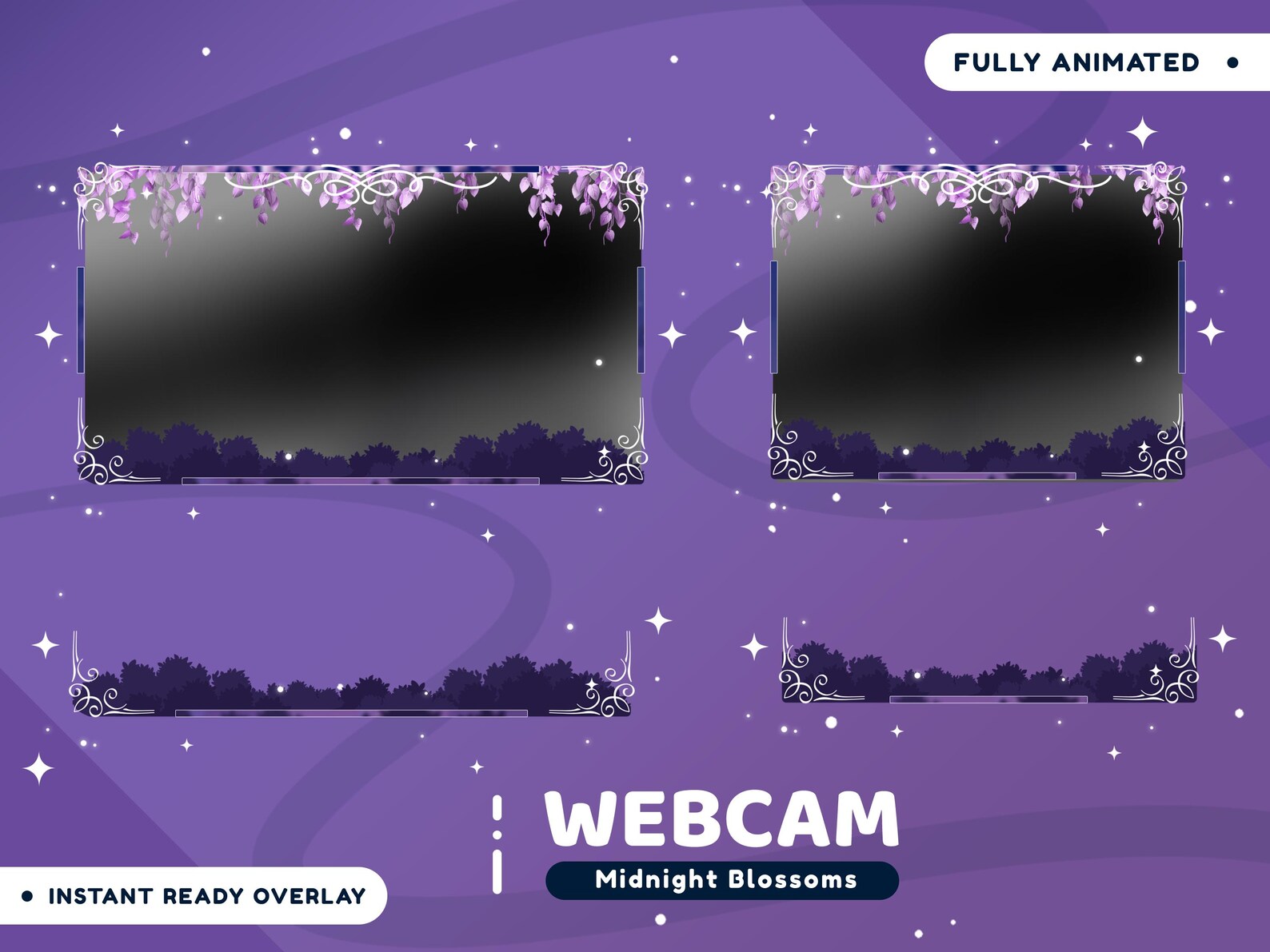 Midnight Blossom Animated Stream Overlay Package for Twitch Bundle ...