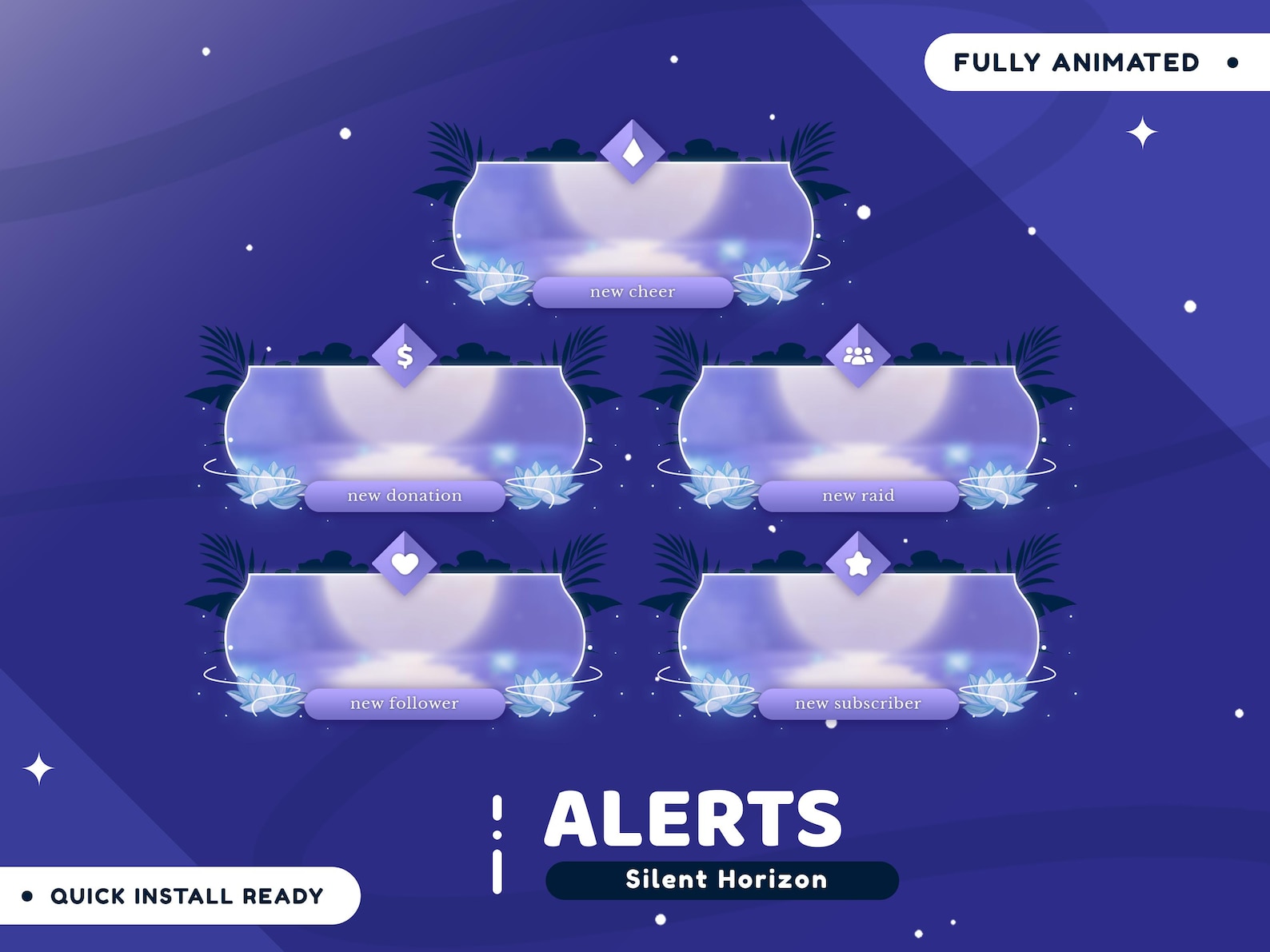 Silent Horizon Animated Stream Alert Package for Twitch Bundle, Purple ...