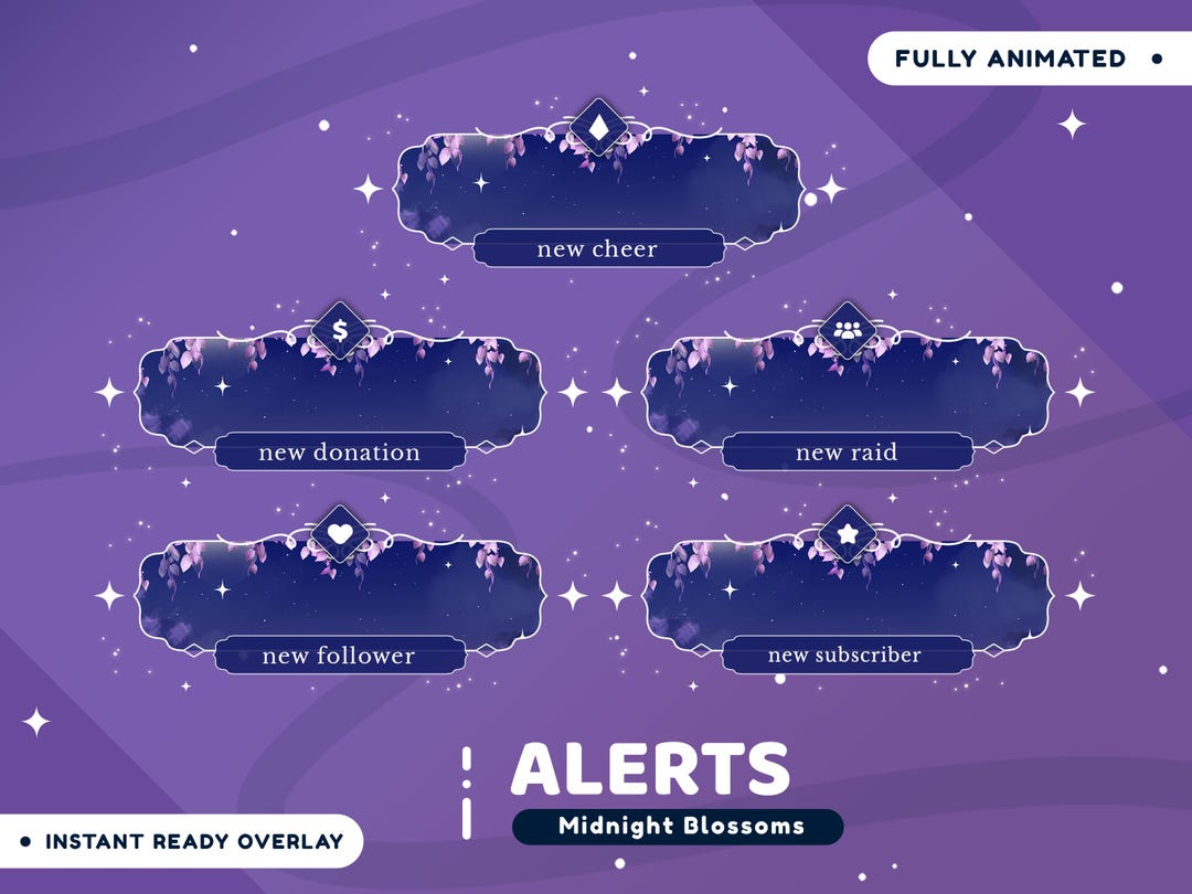 Midnight Blossom Animated Stream Alert Package for Twitch Bundle ...