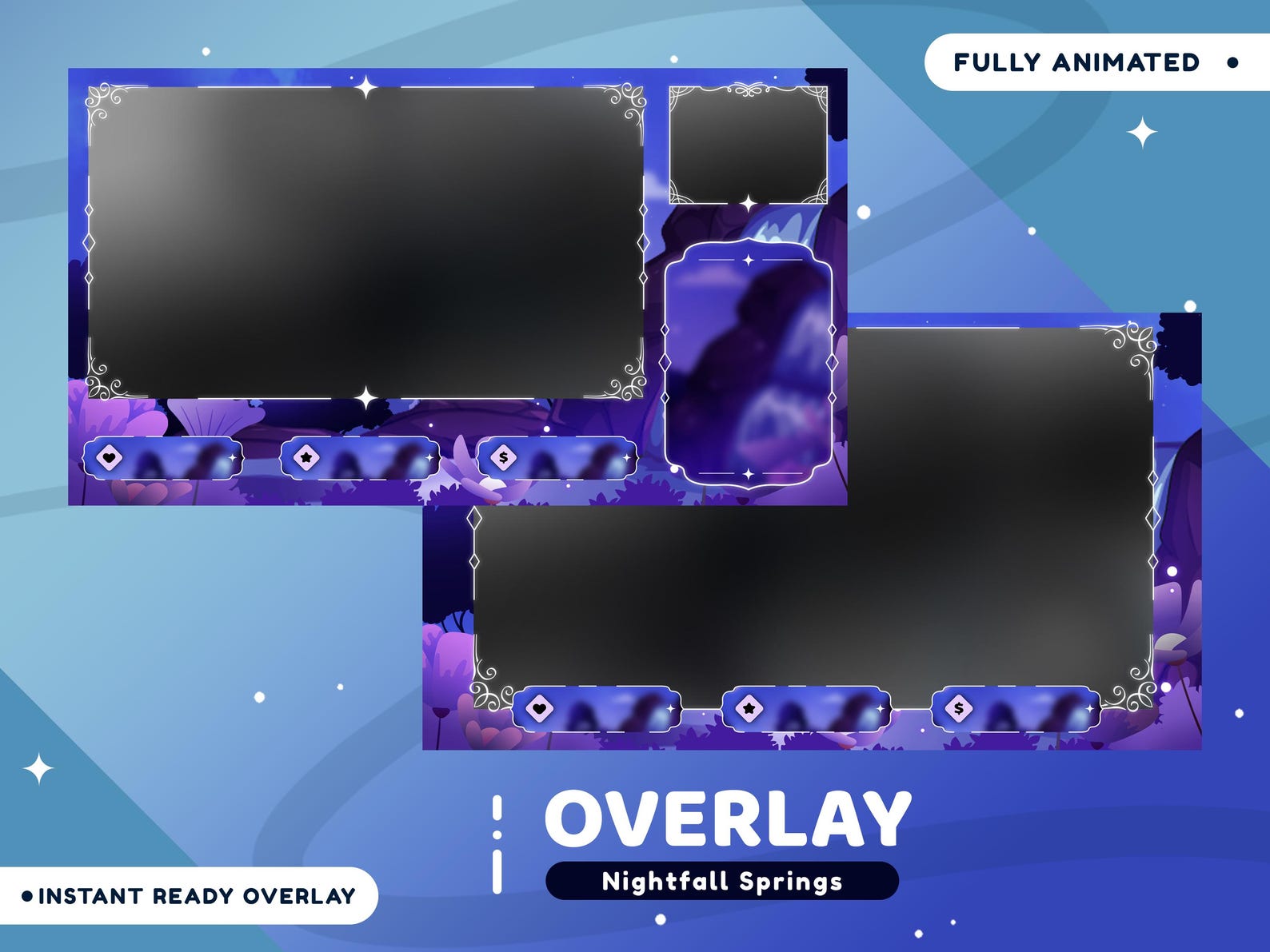 Nightfall Springs Animated Stream Overlay Package for Twitch Bundle ...