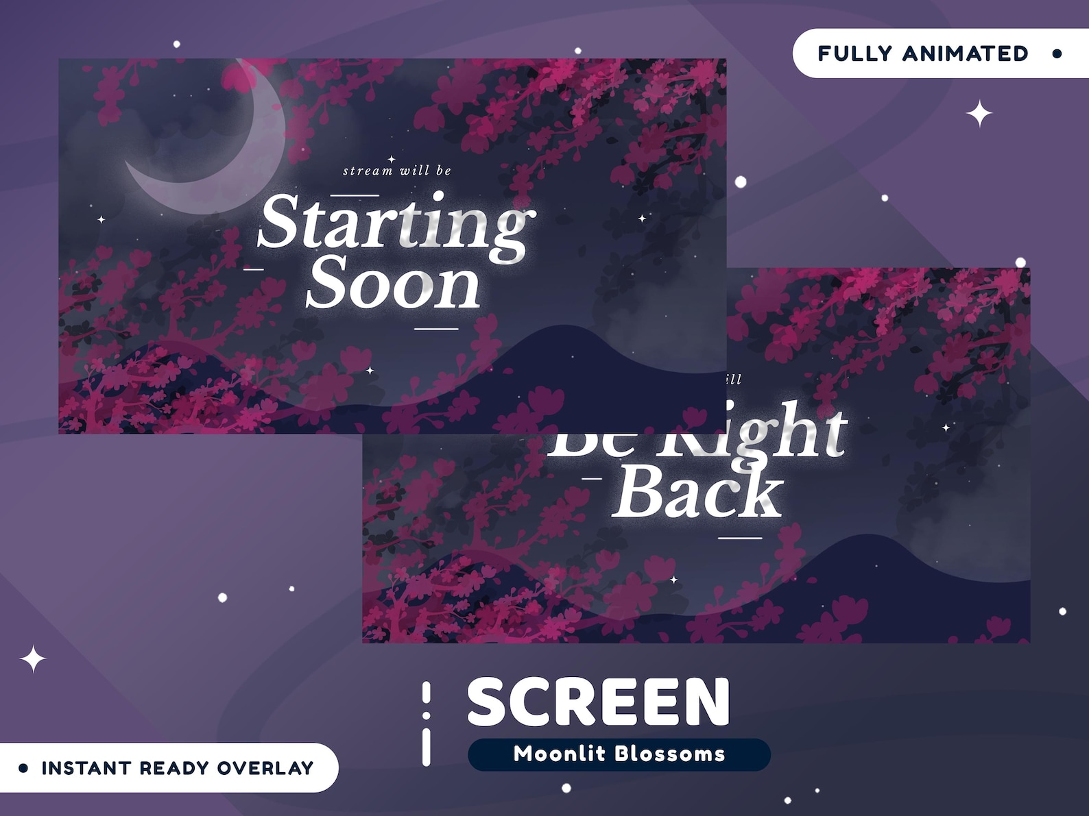 Moonlit Blossoms Animated Stream Overlay Package for Twitch Bundle ...