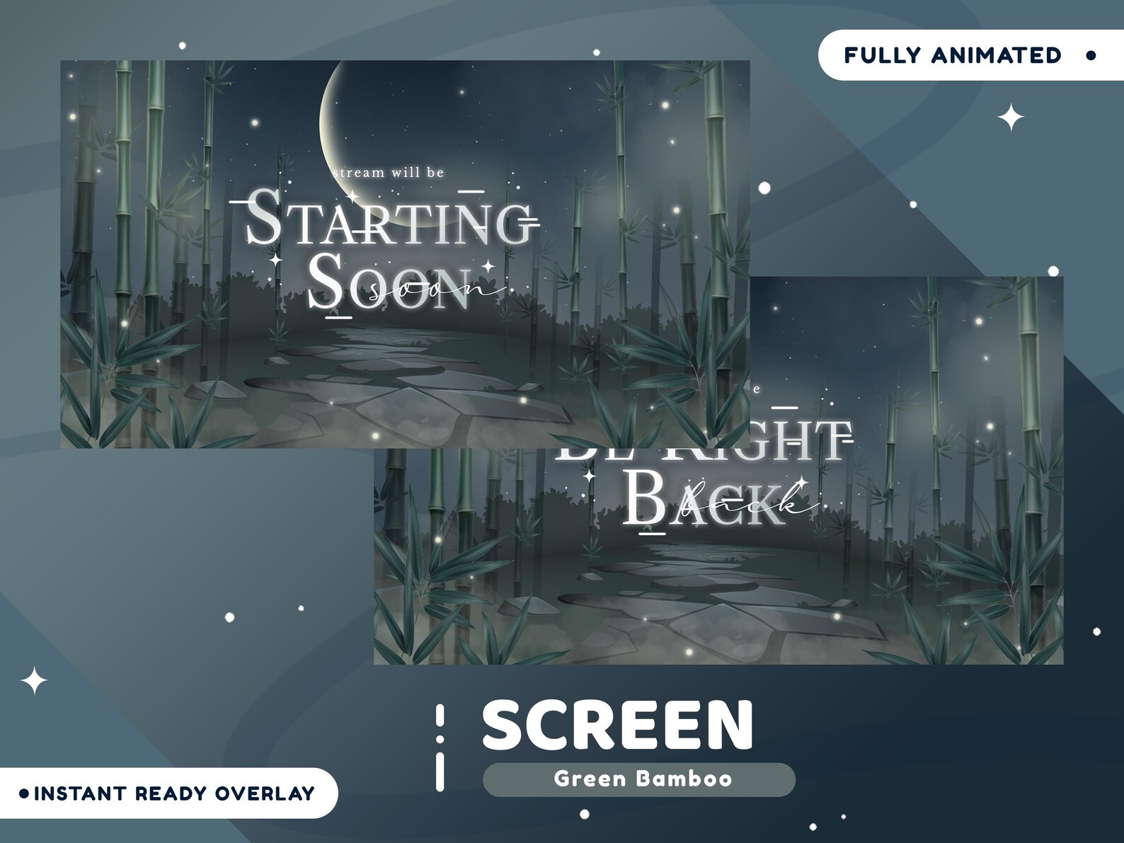 Green Bamboo Animated Stream Overlay Package for Twitch Bundle, Night ...