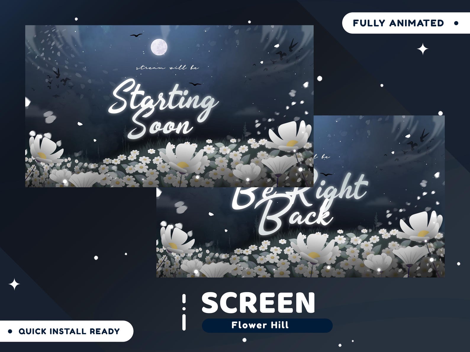 Flower Hill Animated Stream Overlay Package, Twitch Bundle, Daisy ...
