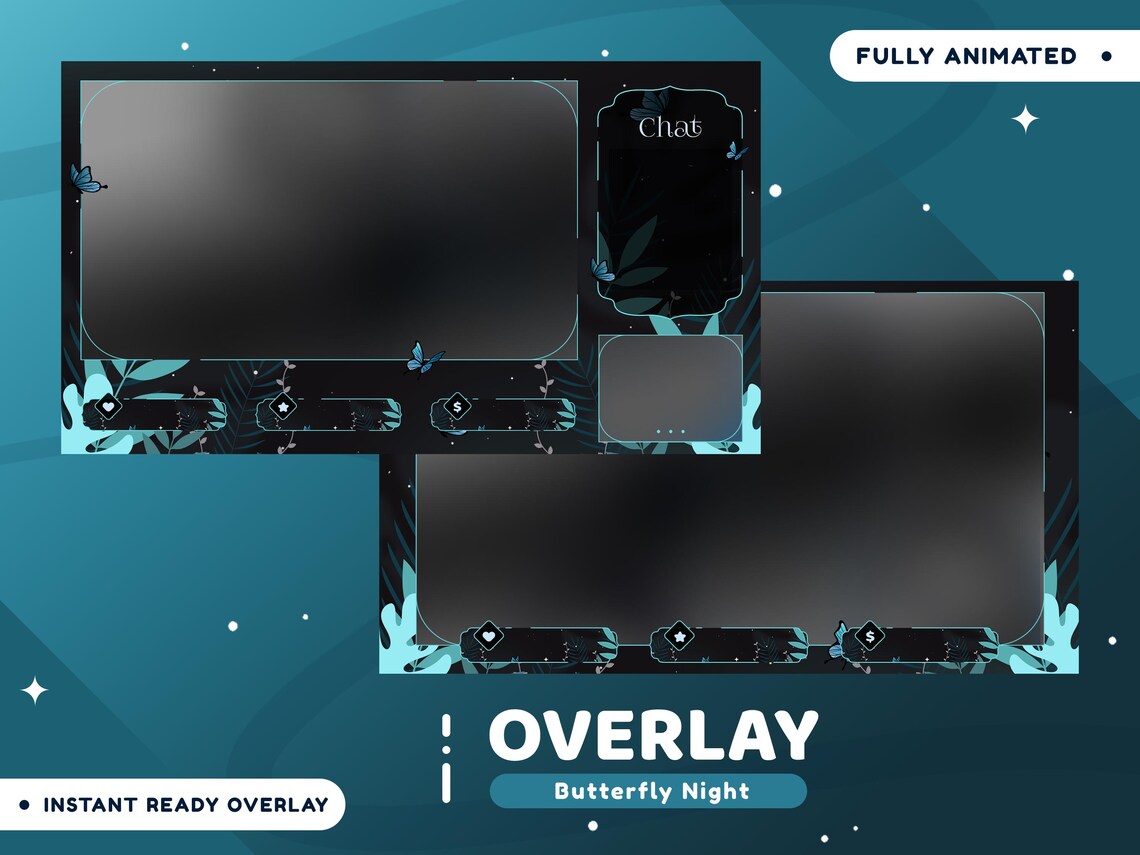 Butterfly Night Animated Stream Overlay Package for Twitch Bundle ...