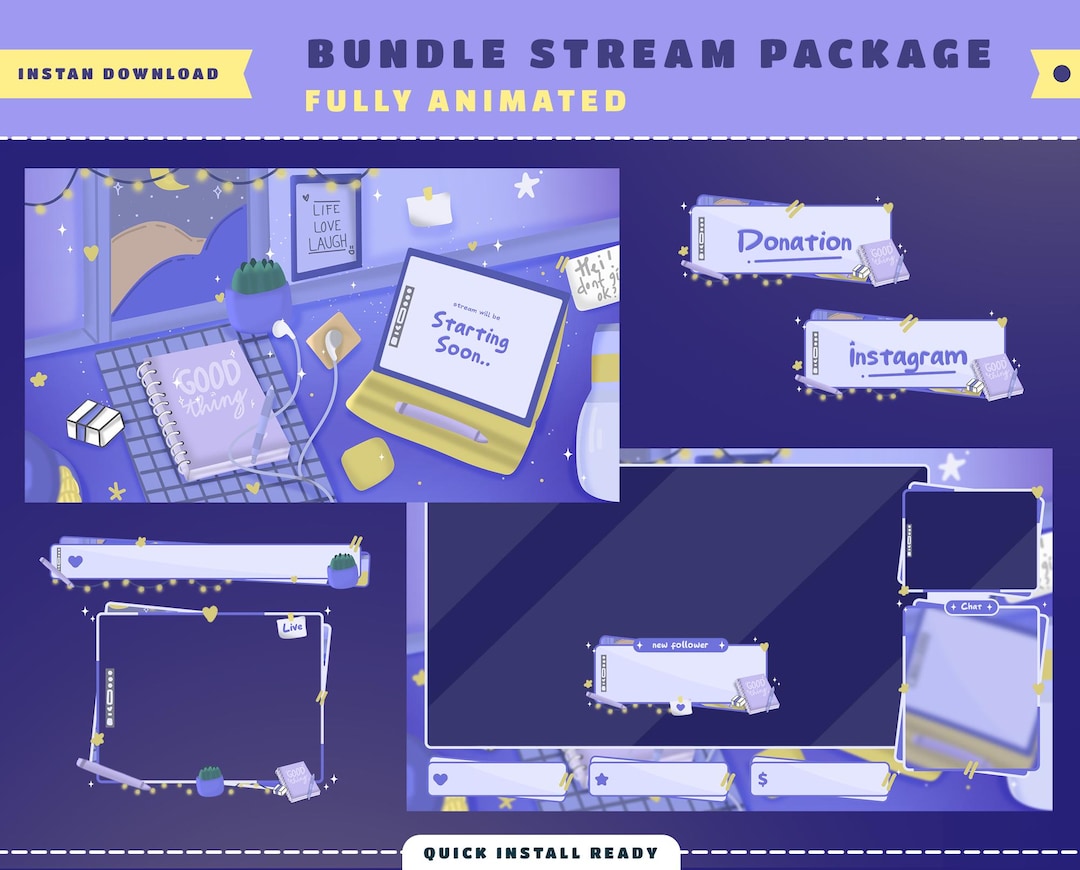 Midnight Lofi Animated Stream Overlay Package for Twitch Bundle, Twitch ...
