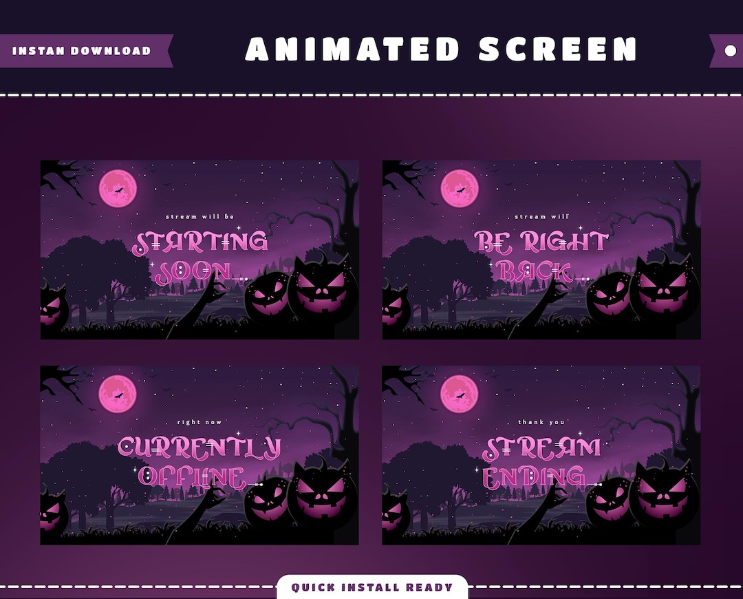 Halloween Night Animated Stream Screen Package for Twitch, Halloween ...