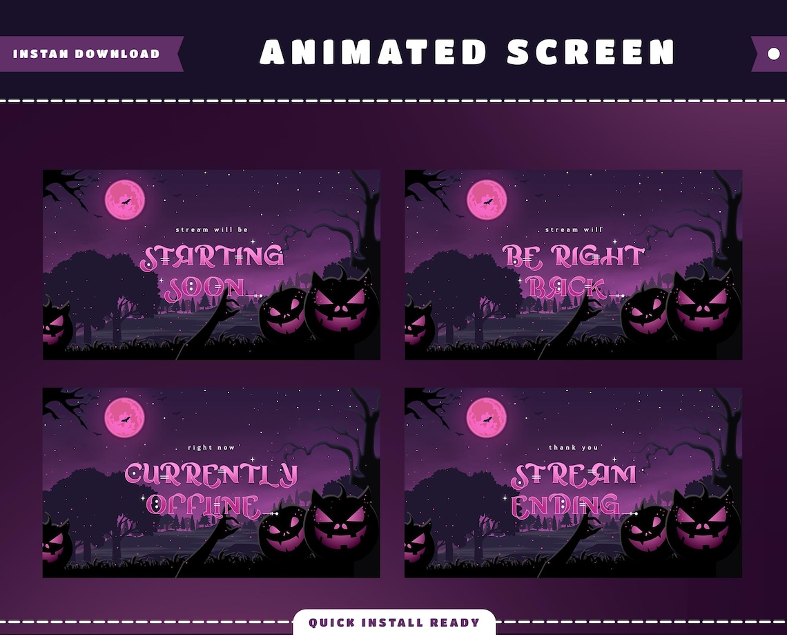 Halloween Night Animated Stream Screen Package for Twitch, Halloween ...