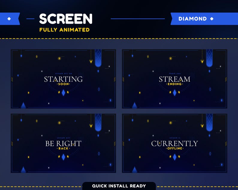 Diamond Animated Stream Screen Package for Twitch Bundle, Animation Twitch Overlay Blue, Vtuber ...