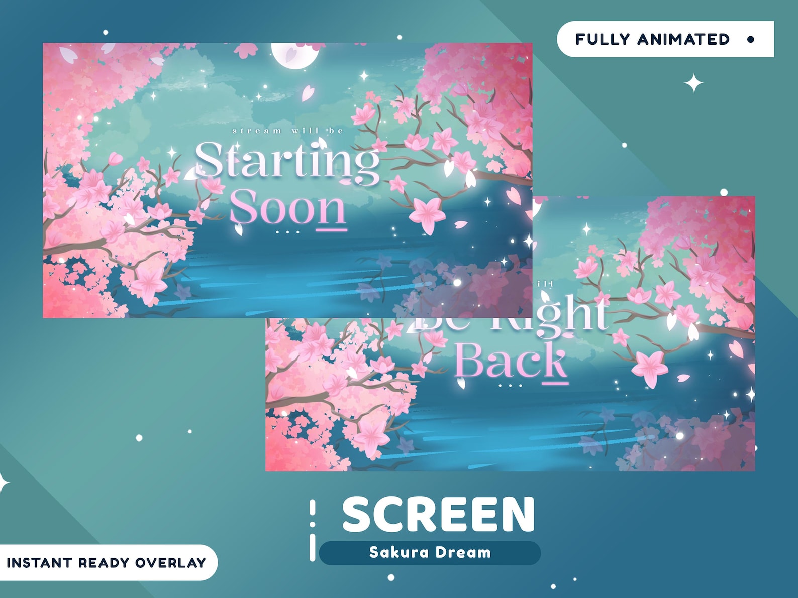 Sakura Dream Animated Stream Overlay Package for Twitch Bundle, Pink ...