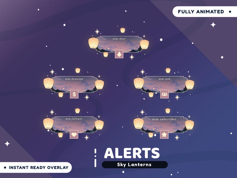 Sky Lanterns Animated Stream Alert Package for Twitch Bundle, Floating ...