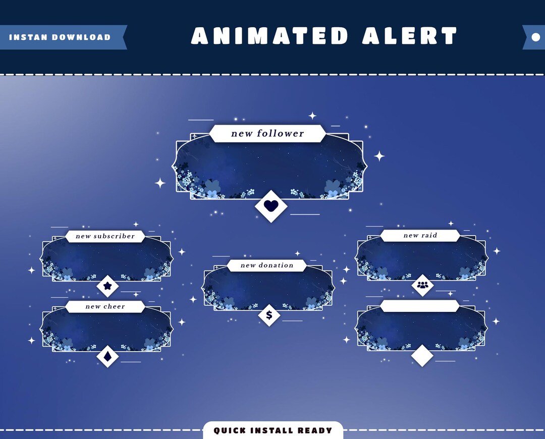 Blue Blossom Animated Stream Alert Package for Twitch Bundle, Blue ...