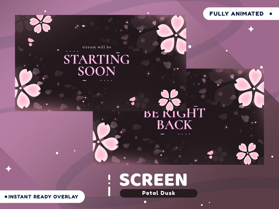 Petal Dusk Animated Stream Screen Package for Twitch, Cherry Blossom ...