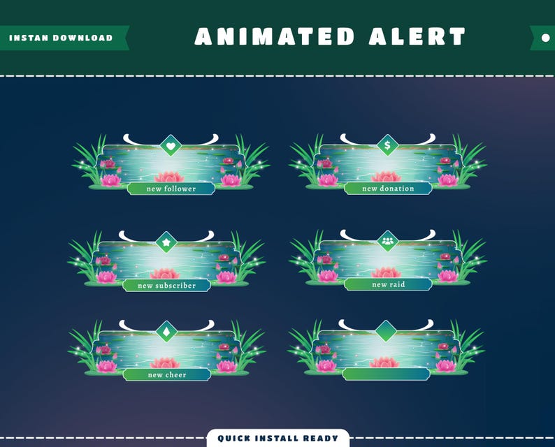 Lotus Lagoon Animated Stream Overlay Package for Twitch Bundle, Stream With Nature, Beautiful ...