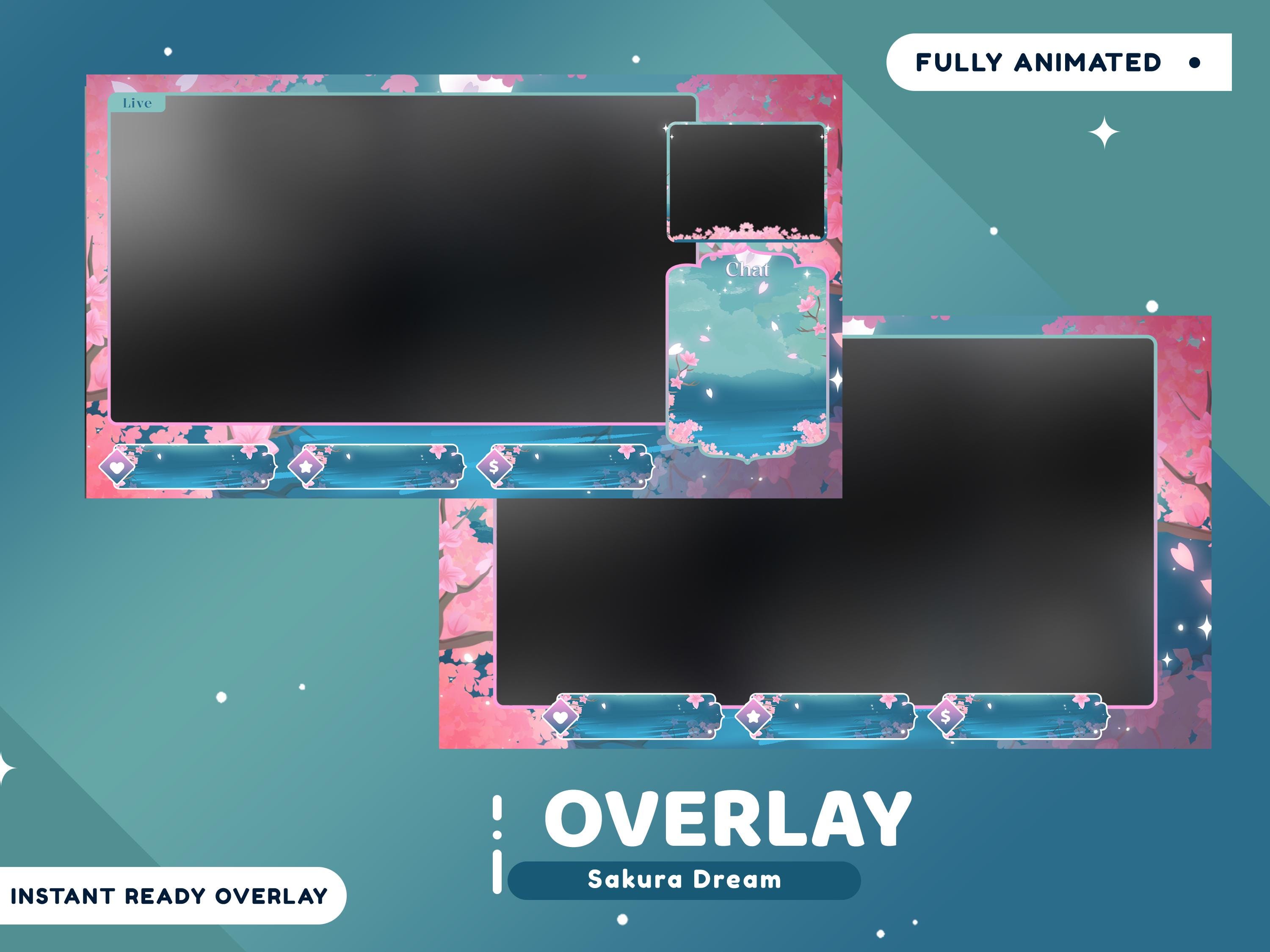 Sakura Dream Animated Stream Overlay Package for Twitch Bundle, Pink ...