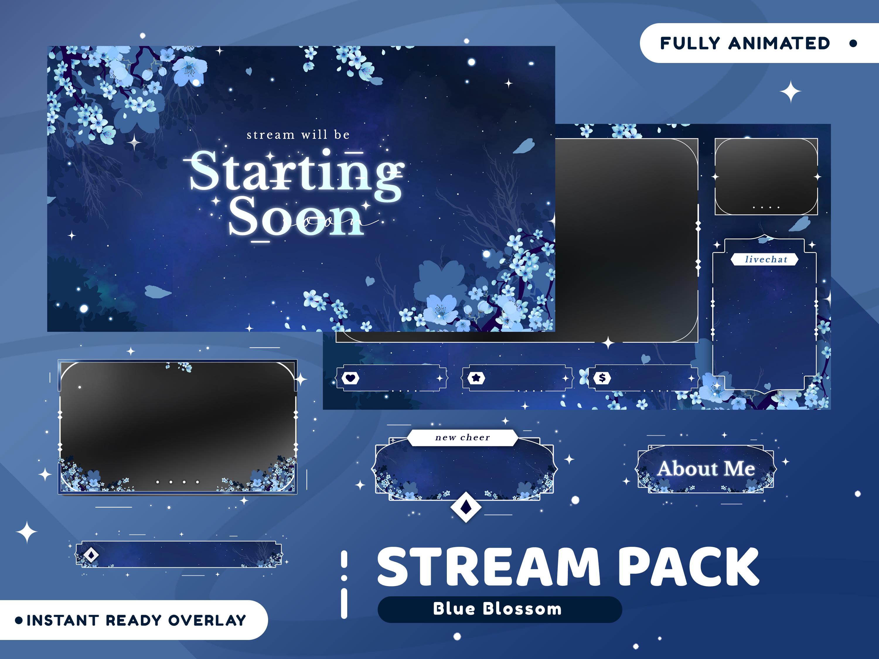Blue Blossom Animated Stream Overlay Package for Twitch Bundle, Lunar ...