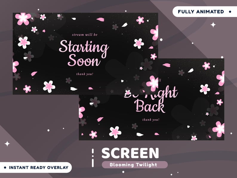 Blooming Twilight Animated Stream Screen Package Twitch Scene, Pink ...
