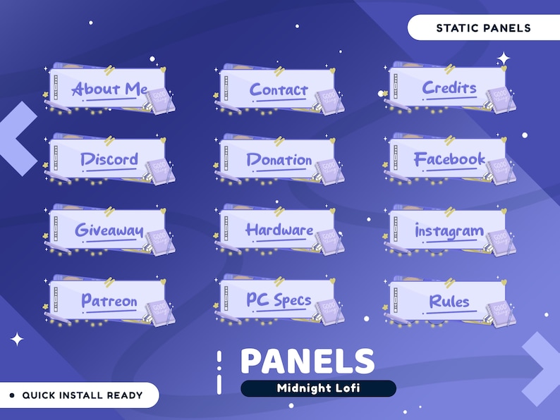 Midnight Lofi Static Stream Panel Package for Twitch, Panel Overlay ...