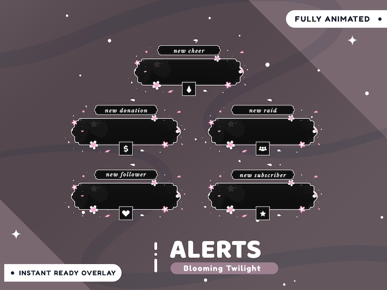 Blooming Twilight Animated Stream Alert Package for Twitch Bundle, Pink ...