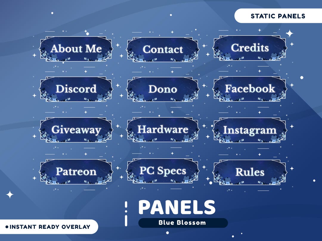 Blue Blossom Static Stream Panel Package for Twitch, Twitch Panels ...