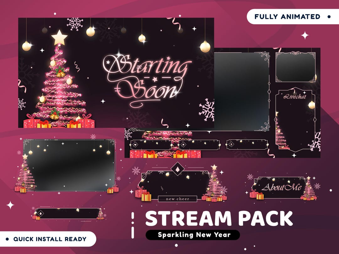 Sparkling New Year Animated Stream Overlay Package for Twitch Bundle ...
