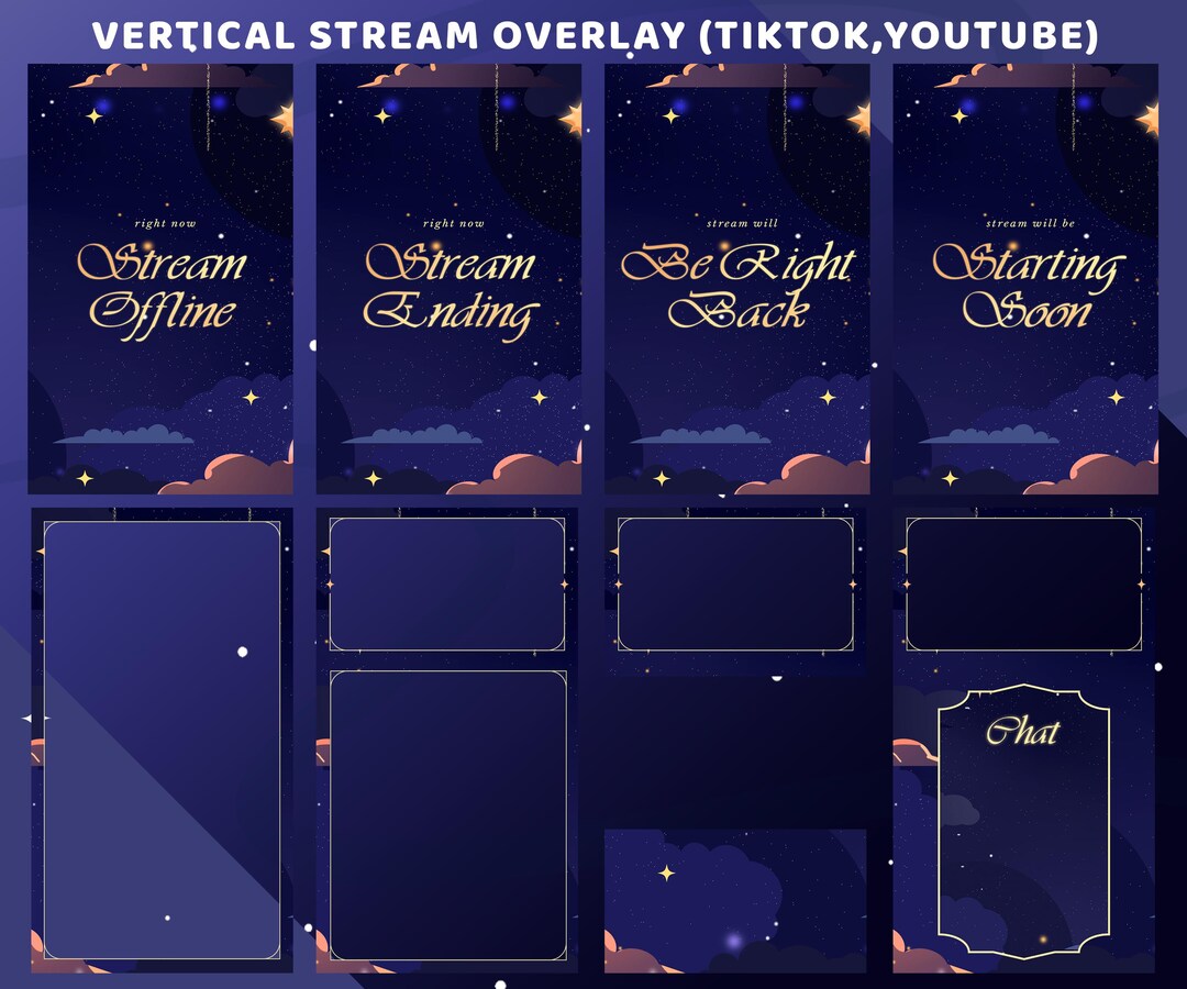 Noctyra Animated Stream Package for Tiktok, Vertical Overlay Night Sky ...