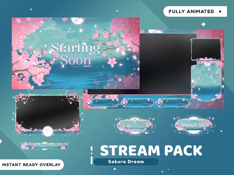 Sakura Dream Animated Stream Overlay Package for Twitch Bundle, Pink ...