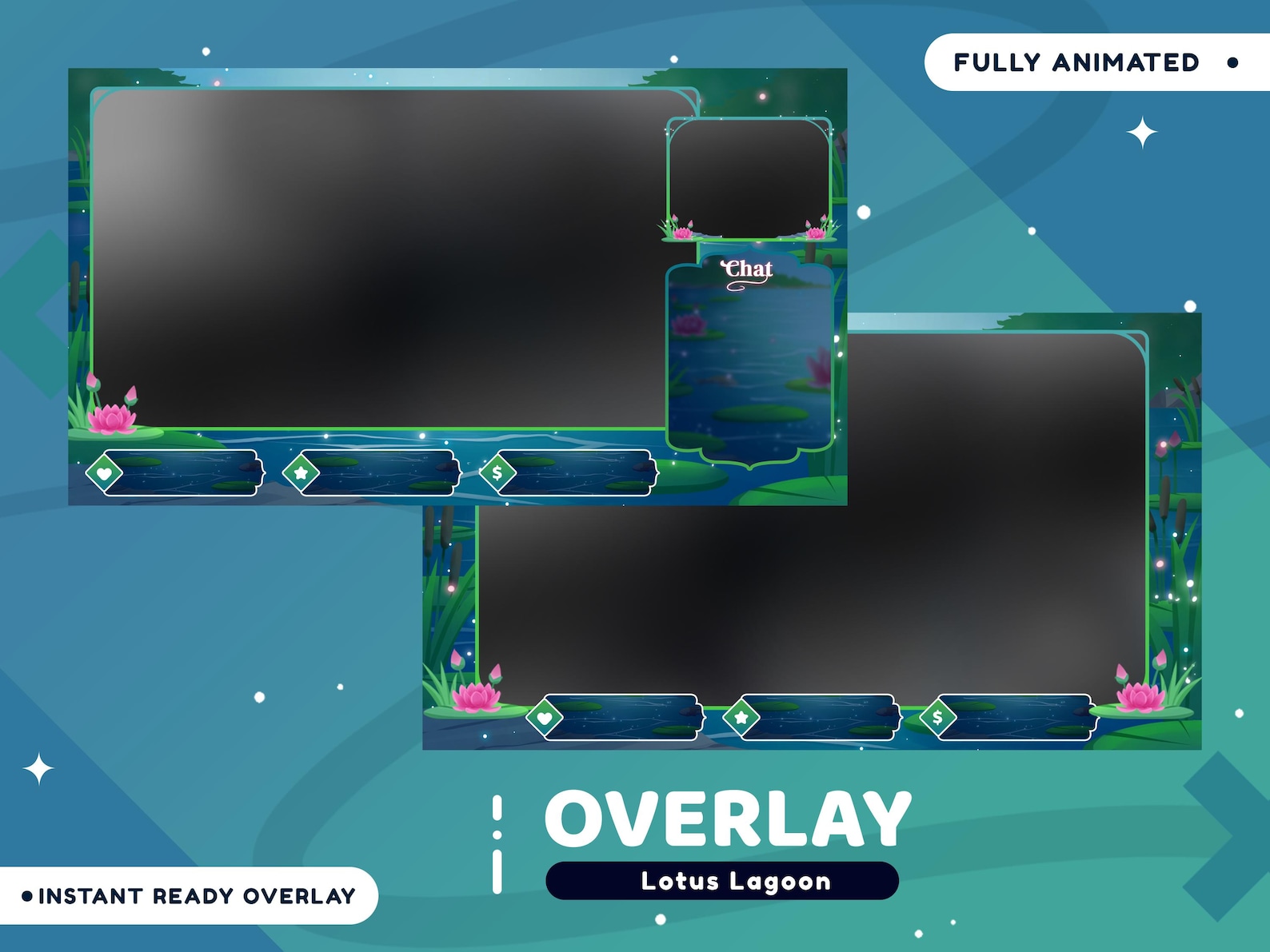 Lotus Lagoon Animated Stream Overlay Package for Twitch Bundle, Stream ...