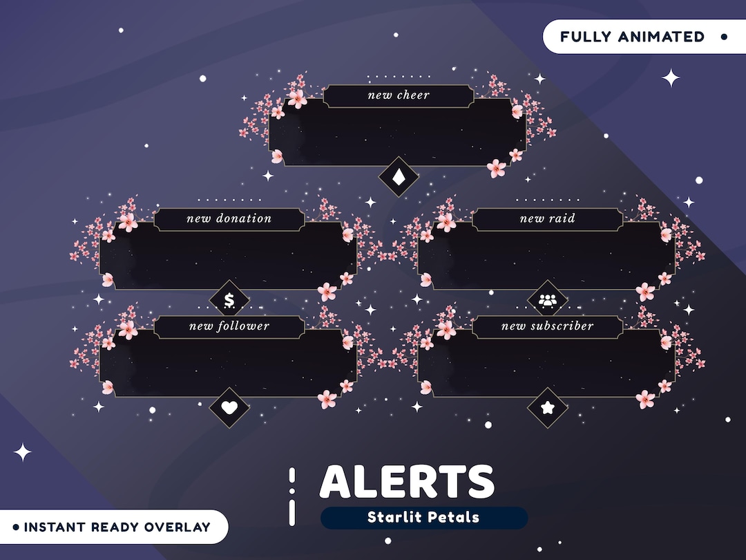 Paquete de alertas de transmisión animadas "Pétalos estrellados" para ...
