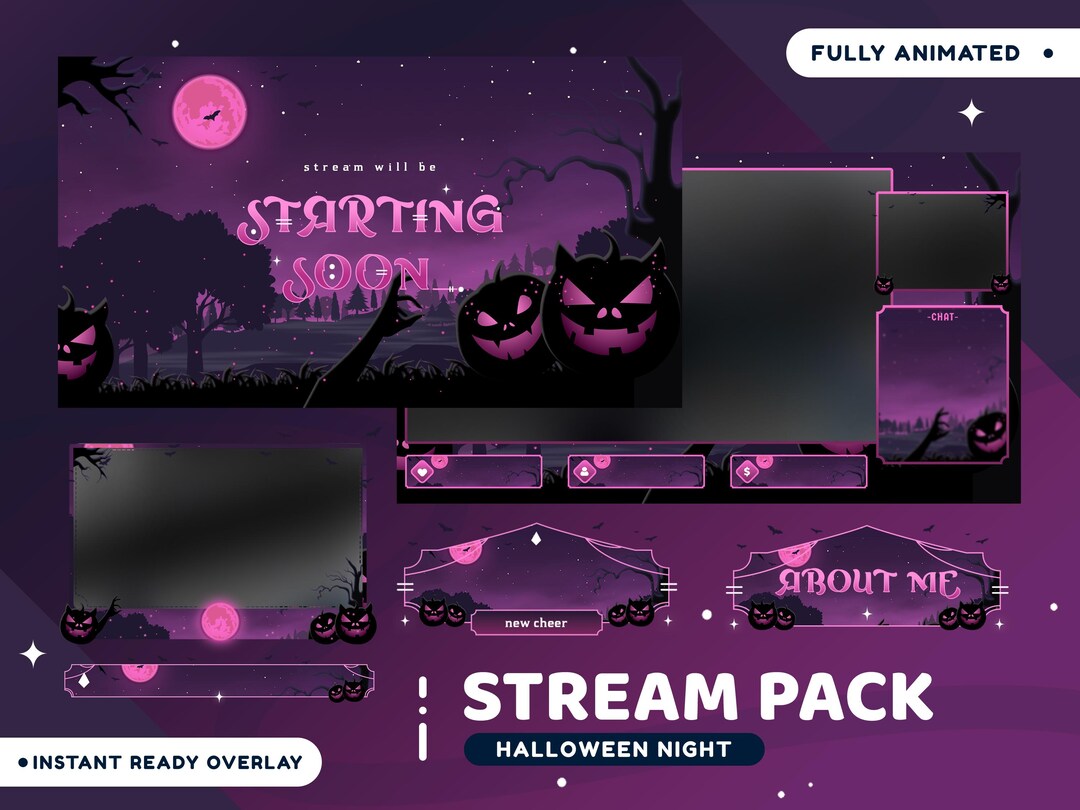 Halloween Night Animated Stream Overlay Package for Twitch Bundle ...