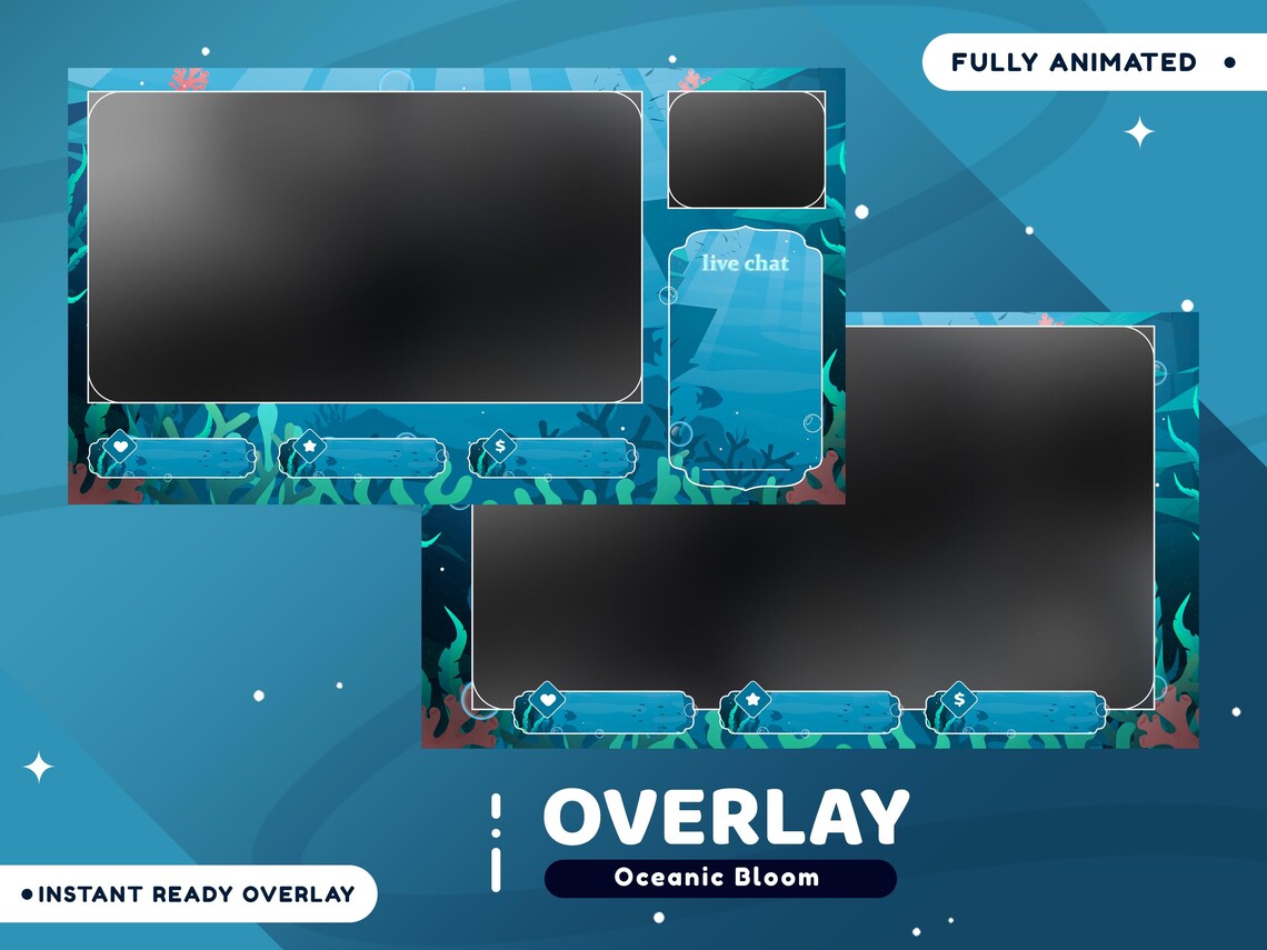 Oceanic Bloom Animated Stream Overlay Package for Twitch Bundle, Twitch ...