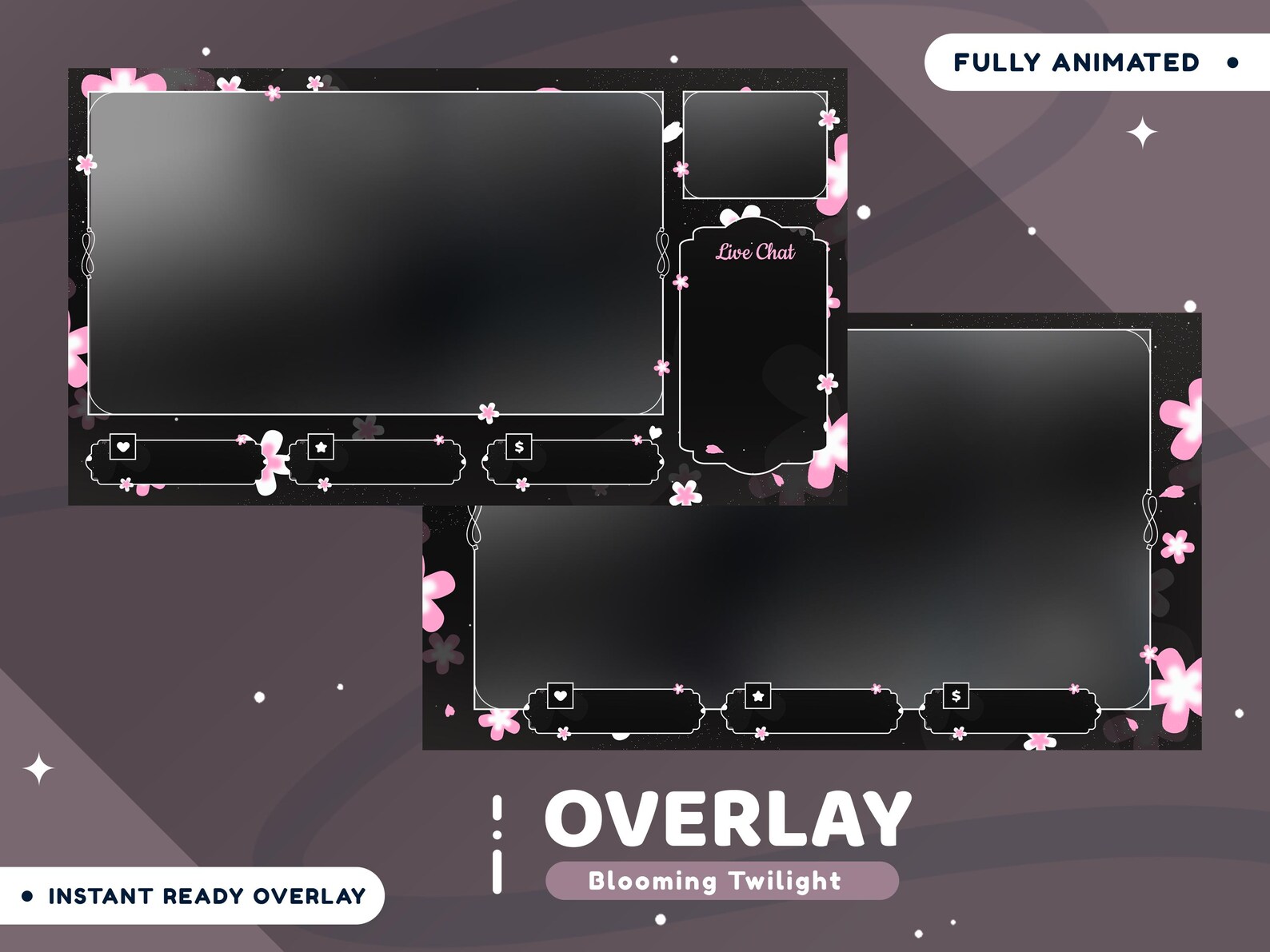 Blooming Twilight Animated Stream Overlay Package Twitch Bundle, Sakura ...