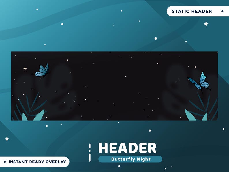 Butterfly Night Animated Stream Overlay Package for Twitch Bundle ...