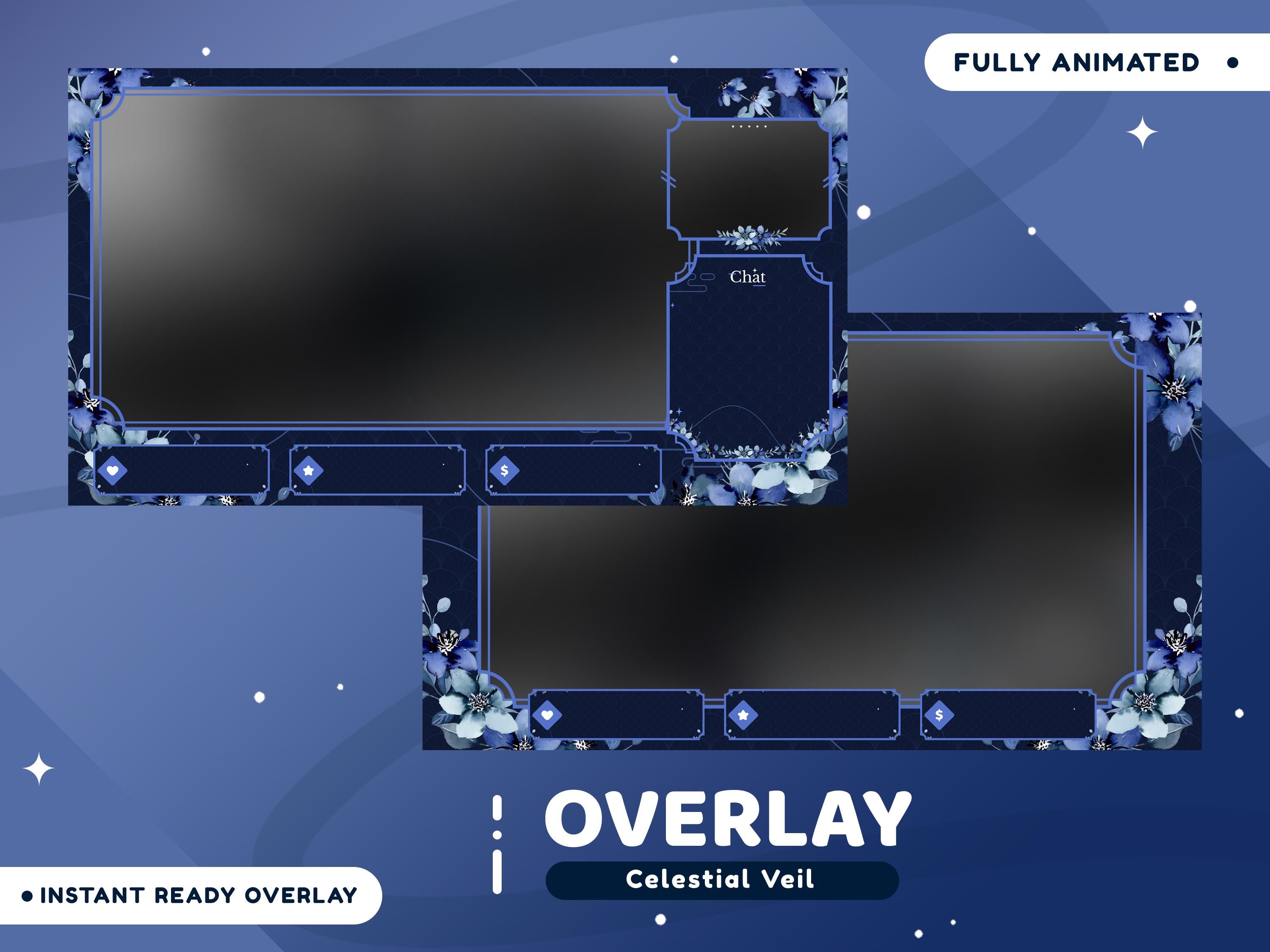 Celestial Veil Animated Stream Overlay Package for Twitch Bundle, Blue ...