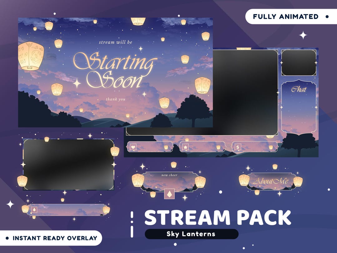 Sky Lanterns Animated Stream Overlay Package for Twitch Bundle ...
