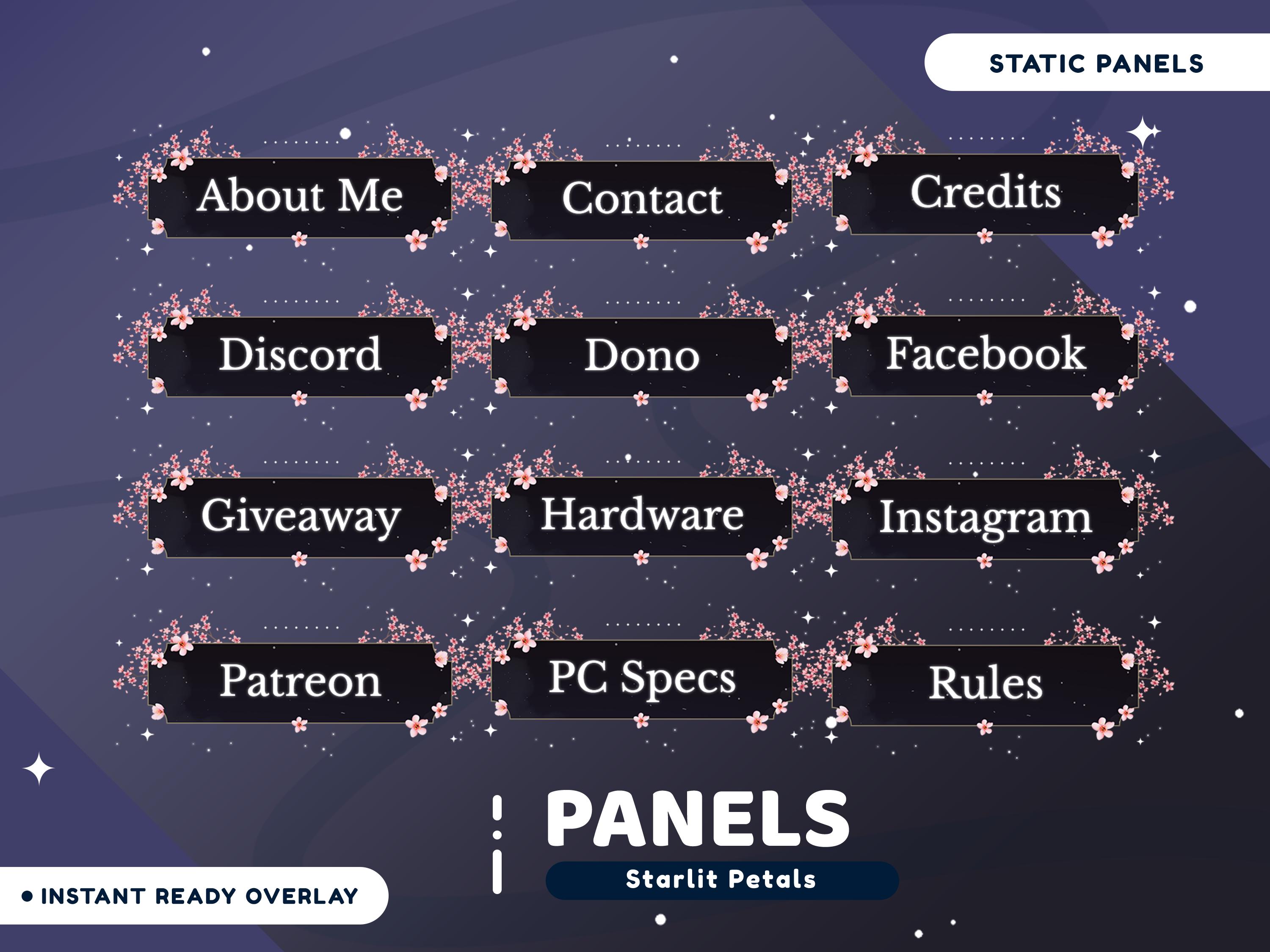 Starlit Petals Static Stream Panel Package for Twitch, Twitch Panels ...