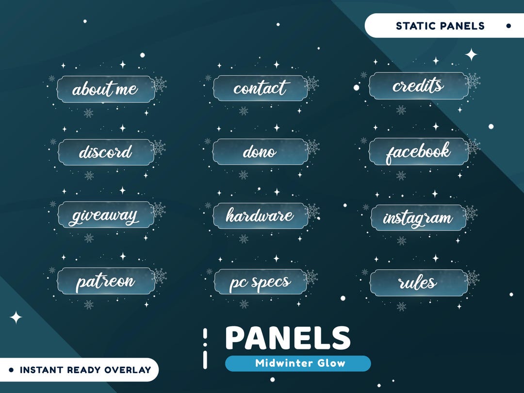 Midwinter Glow Static Stream Panel Package for Twitch, Blue Winter ...