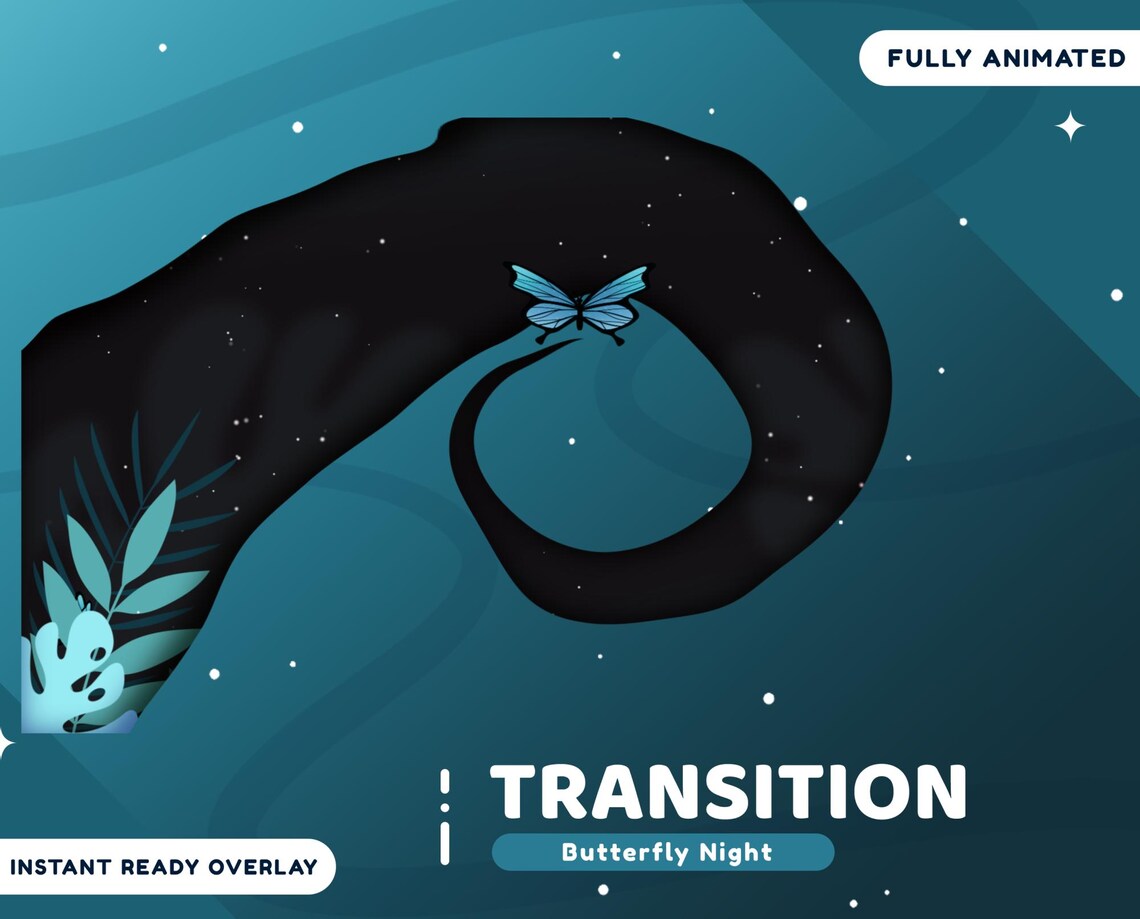 Butterfly Night Animated Stream Overlay Package for Twitch Bundle ...