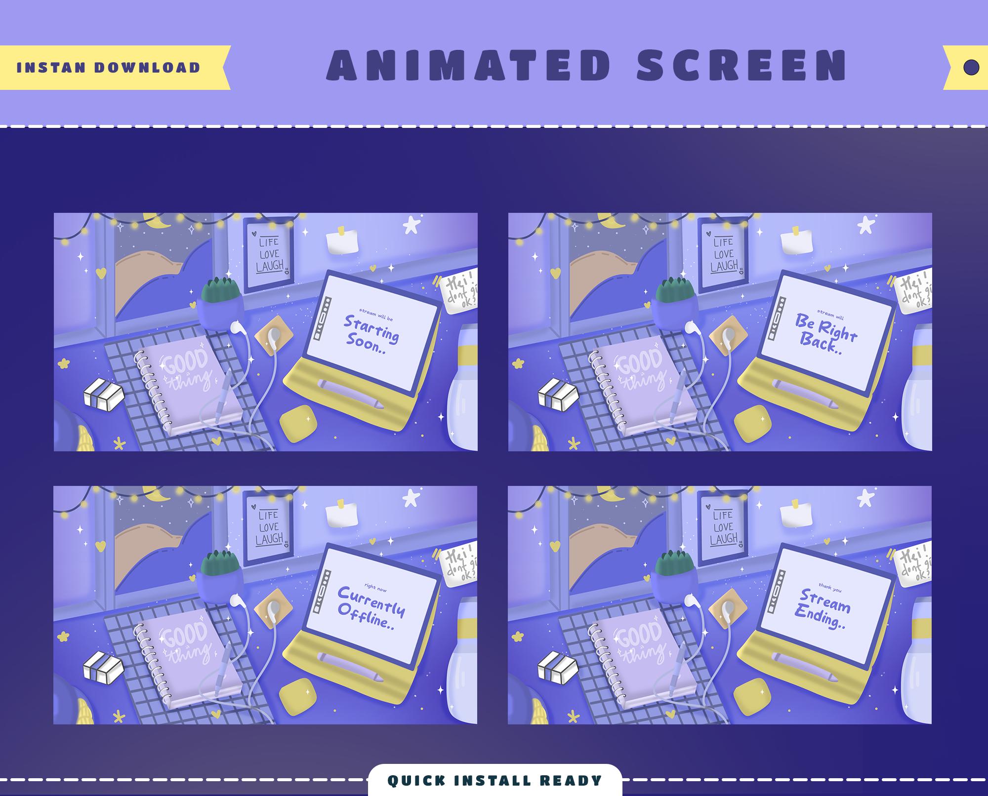 Midnight Lofi Animated Stream Screen Package for Twitch, Aesthetic Lofi ...