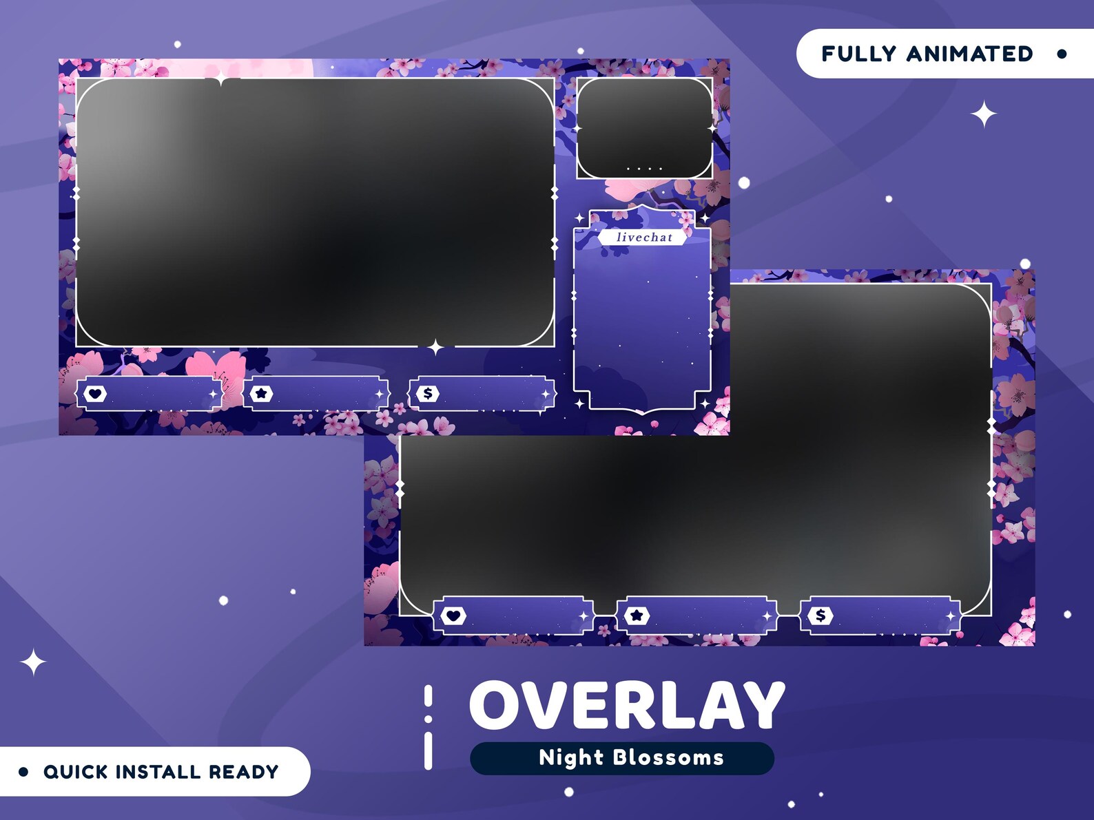 Night Blossoms Animated Stream Overlay Package for Twitch Bundle ...