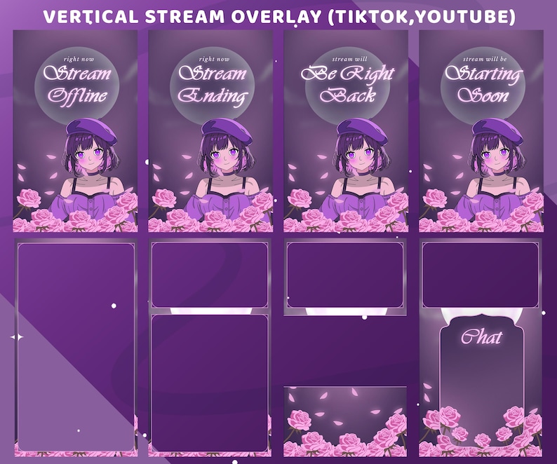 Midnight Roses Animated Stream Package for Tiktok, Vertical Overlay ...