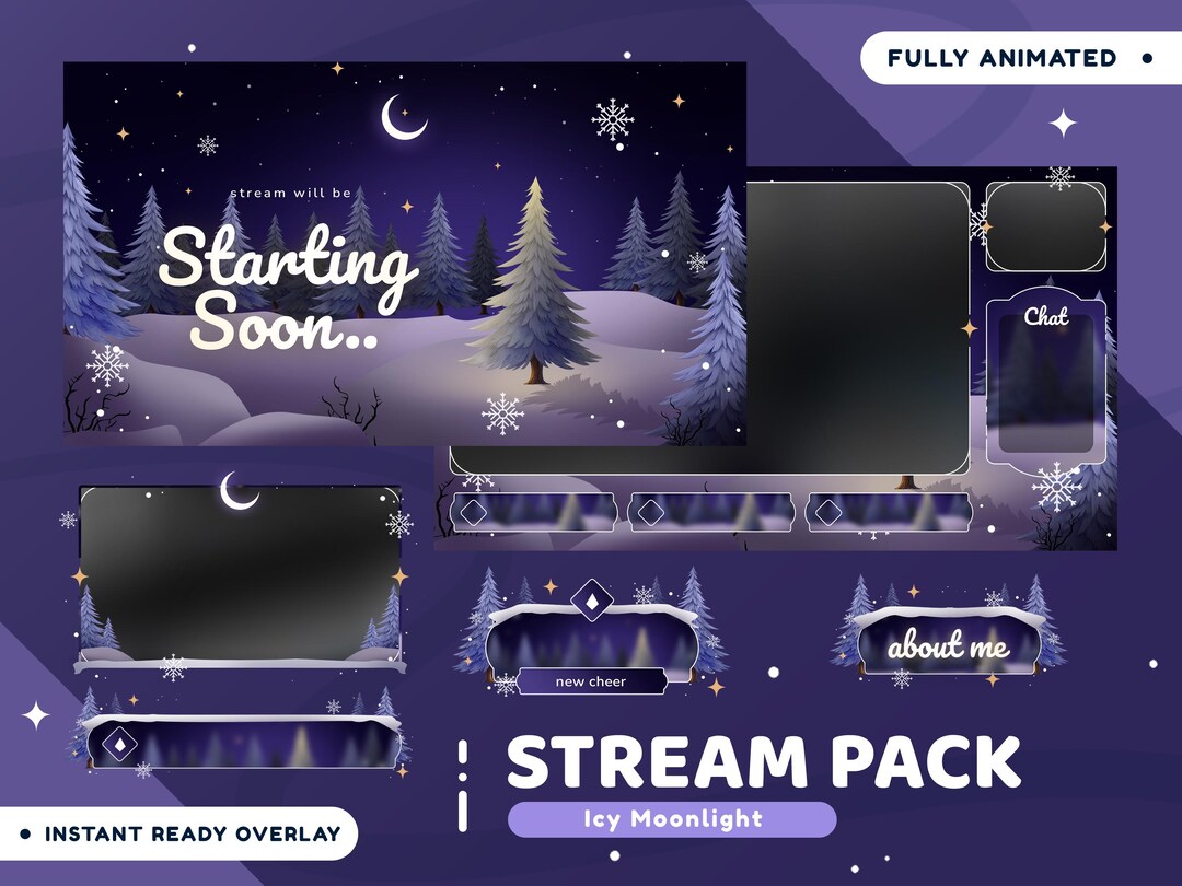 Icy Moonlight Animated Stream Overlay Package for Twitch Bundle, Winter ...